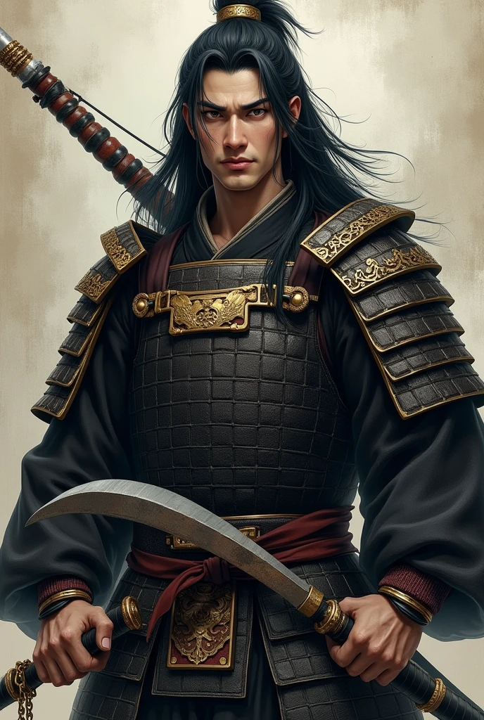 Male samurai of the Sengoku period、Long black hair、Her hair is down to ...