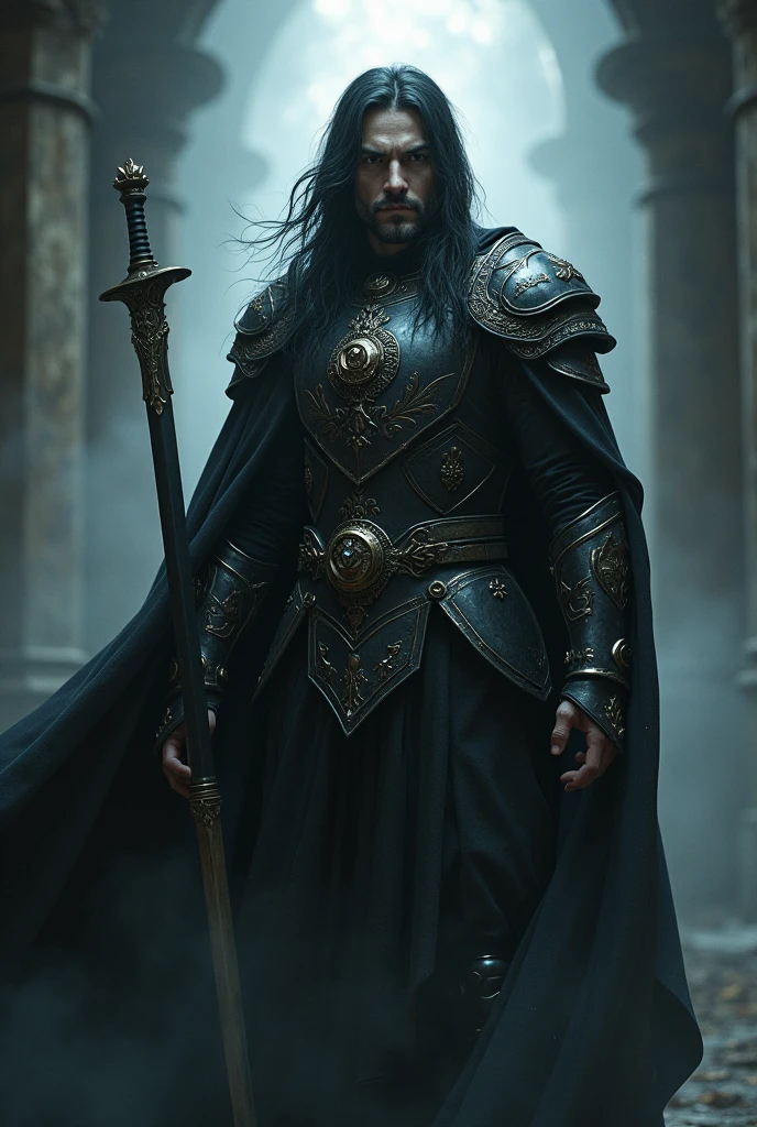 Male Paladin, Long black hair, emo - SeaArt AI