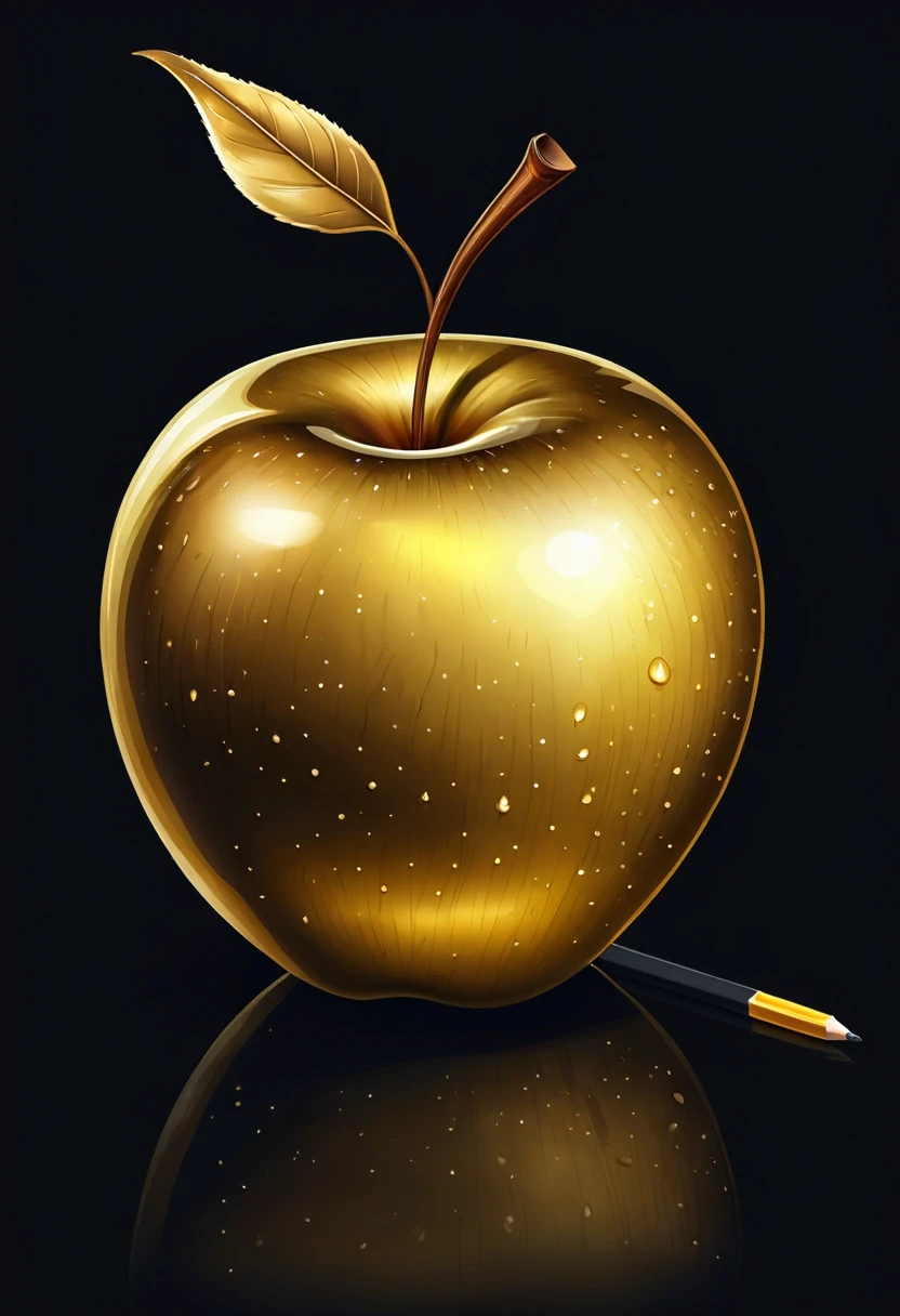 Golden apple on black background, sharp edges, masterpiece, drawn with ...