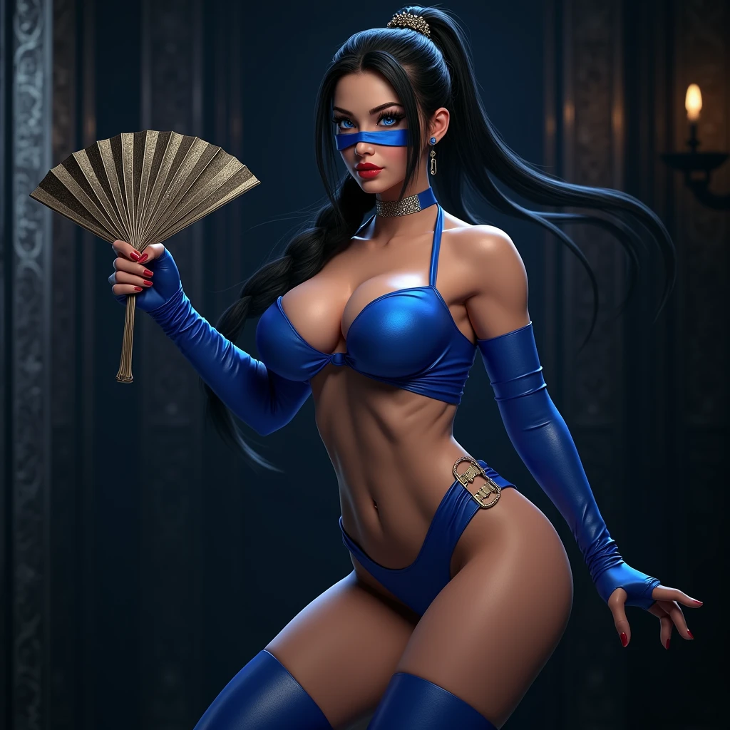 ((nsfw)), ((exposed breastposed)), ((kitana from mortal kombat series - SeaArt AI