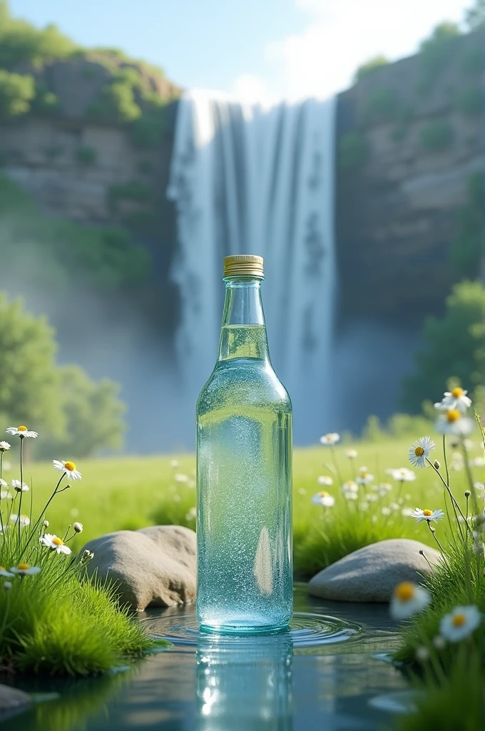 Make me an image where there is a bottle of immaculate water and the ...
