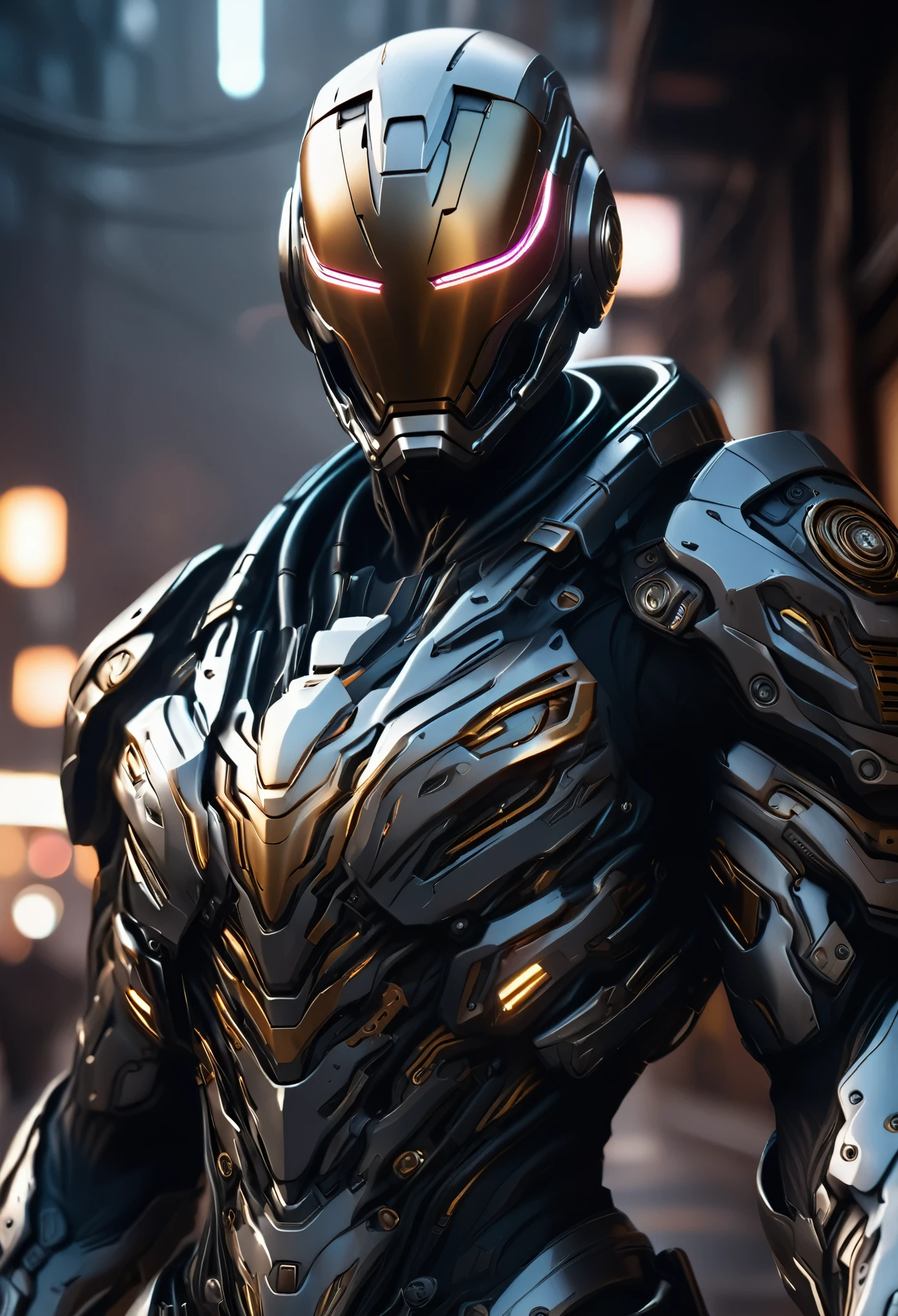 A close up of a robot in a futuristic suit with a glowing eye - SeaArt AI