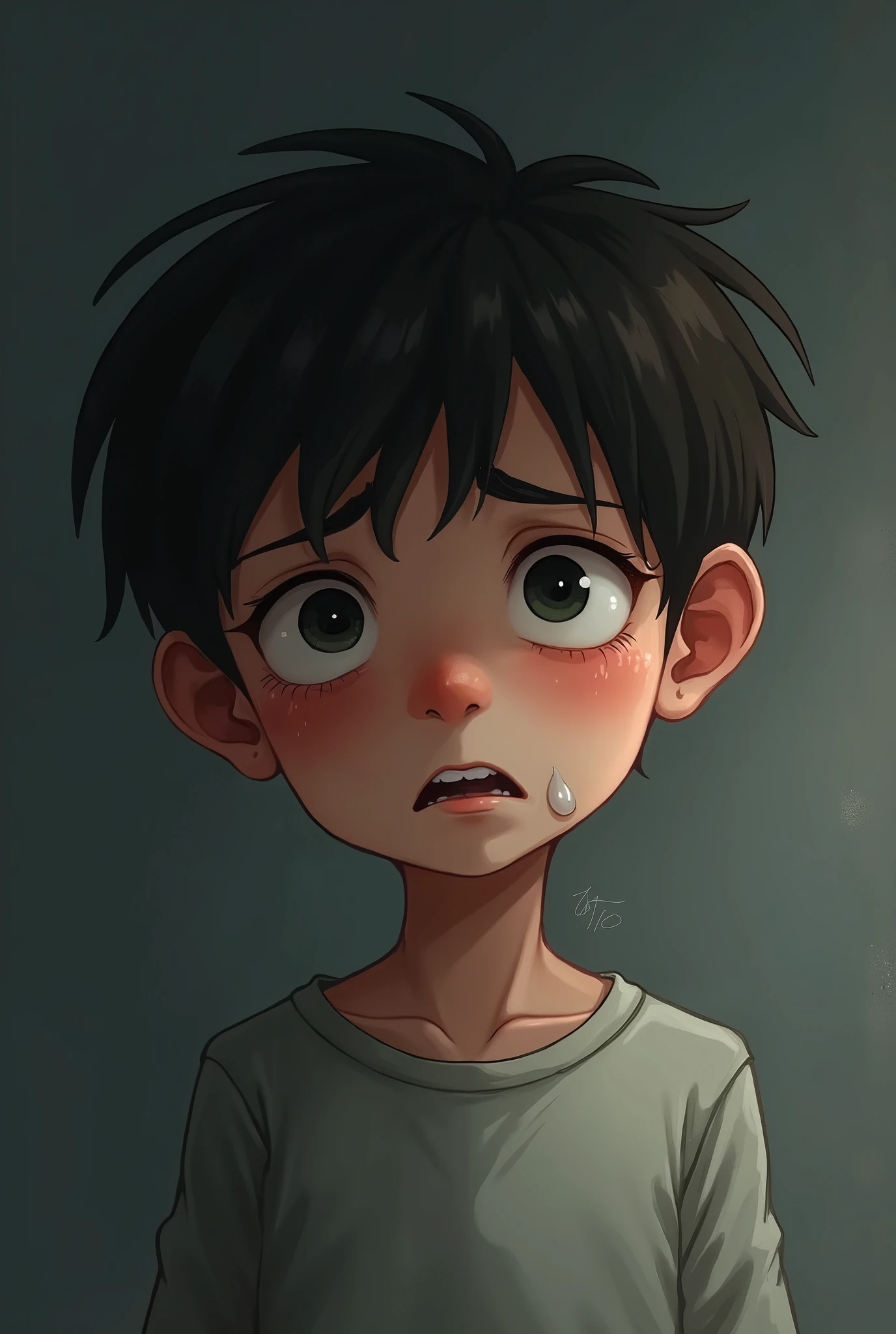 Anime boy with a sad look on his face - SeaArt AI