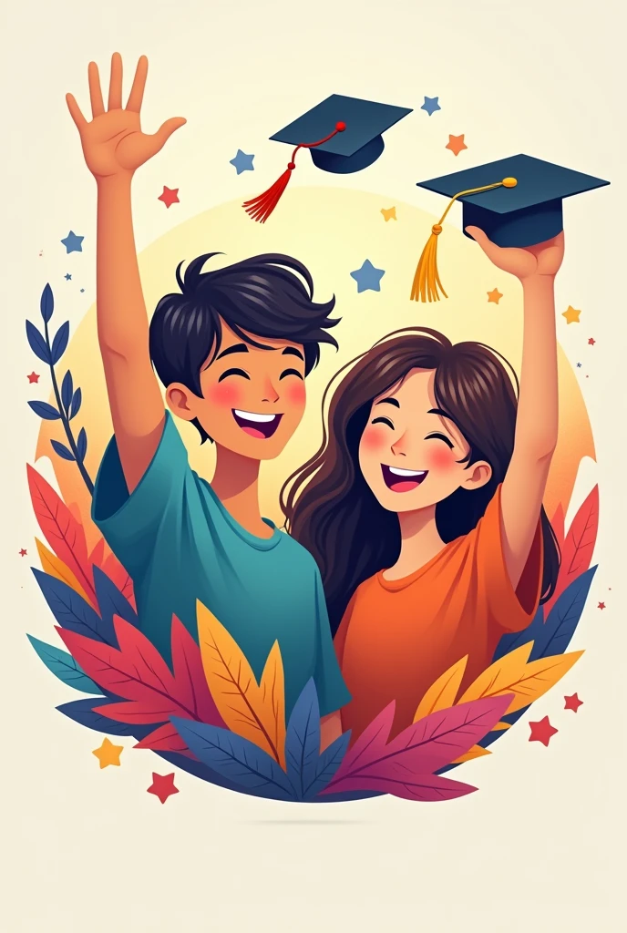 Initial education university graduation logo with a boy and a girl and ...