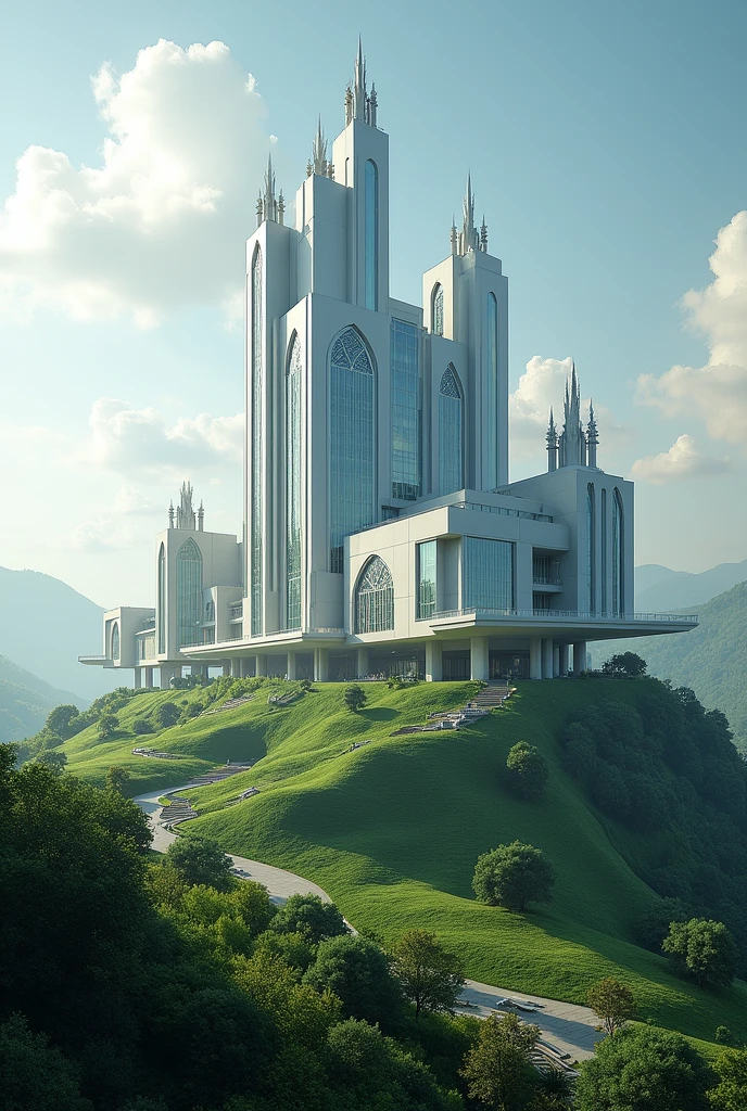 Generate fictional hospital on a hill. Modern in a fairy tale - SeaArt AI