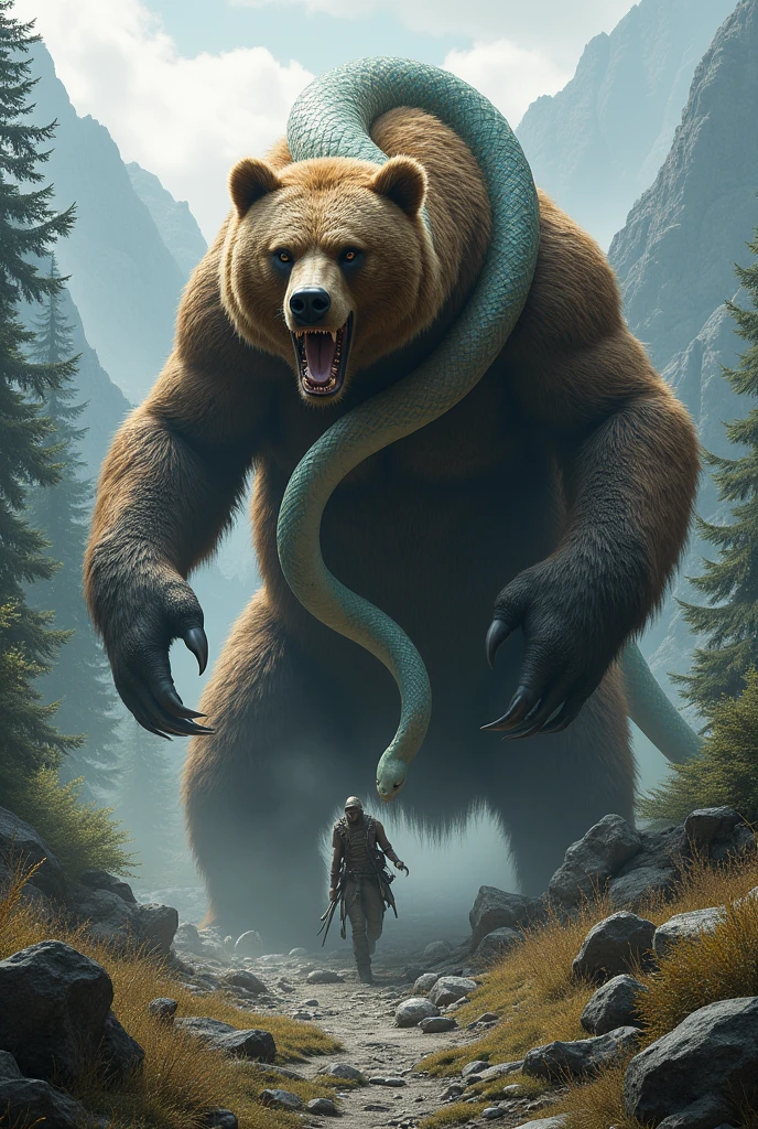 Half snake half grizzly hybrid creature - SeaArt AI
