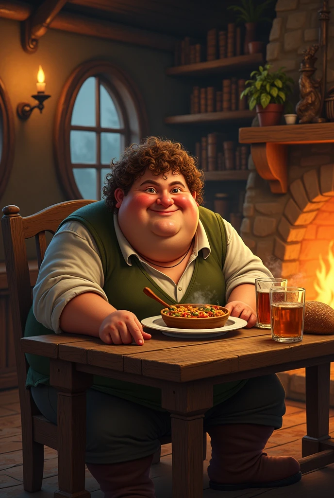 The Hobbit eating his dinner - SeaArt AI