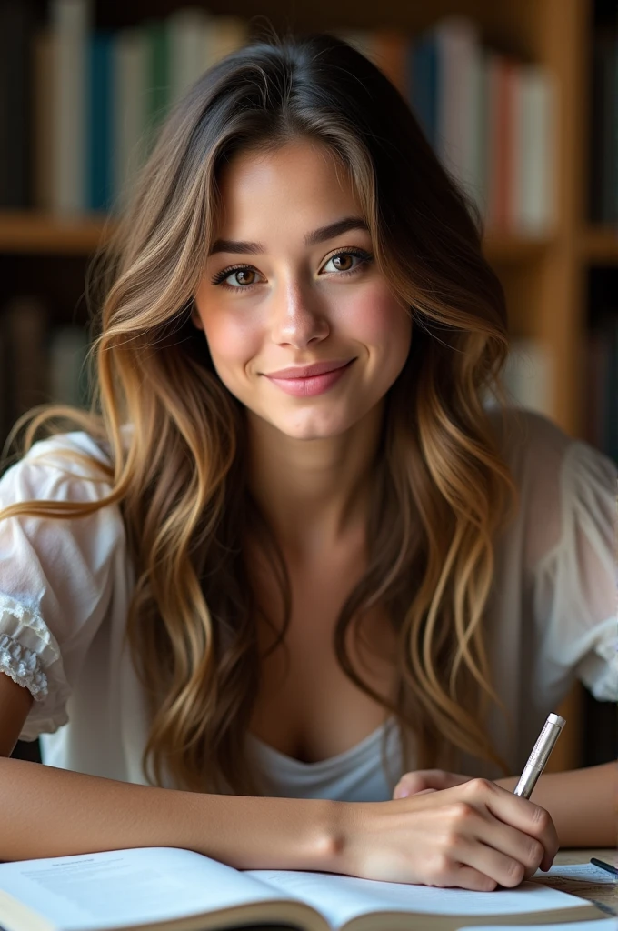 Beautiful brunette woman 20 years old highlighted student - SeaArt AI