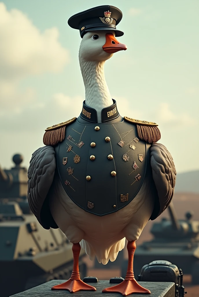 Male goose in military uniform on military vehicles - SeaArt AI