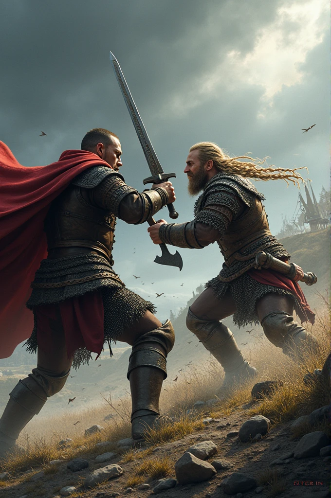 Viking fighting an Anglo Saxon - SeaArt AI