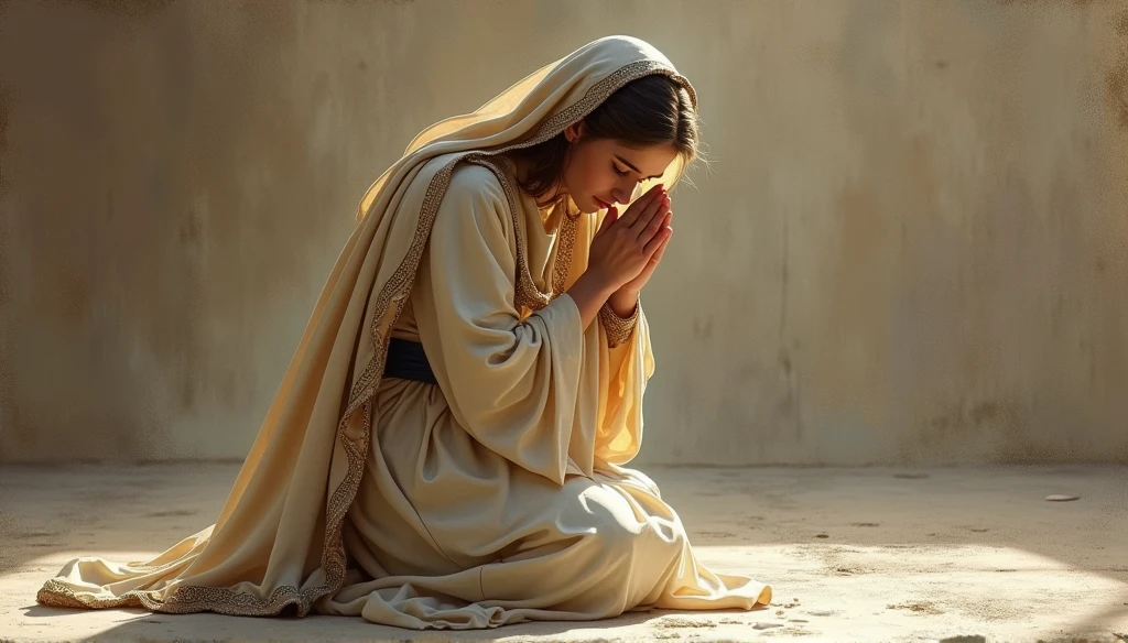 Anna, the mother of the prophet Samuel from the Bible, praying on her ...