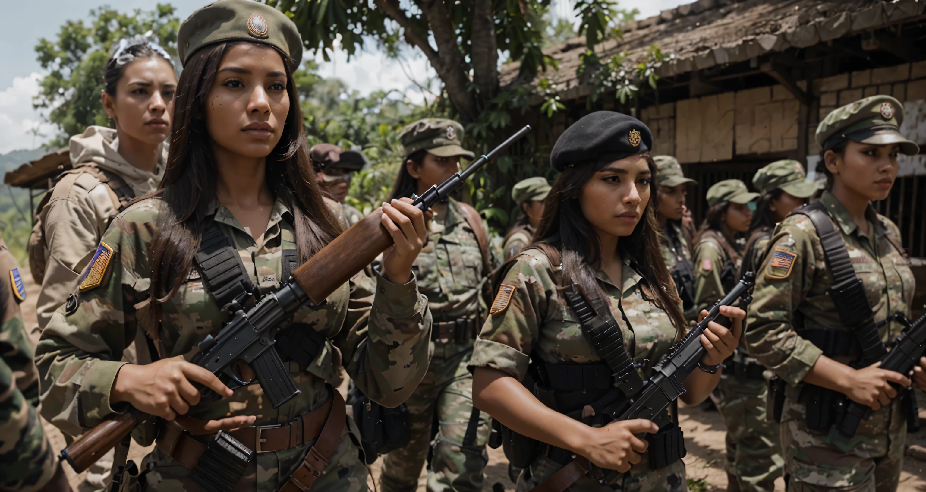 Soldiers are lined up in a line with their weapons - SeaArt AI