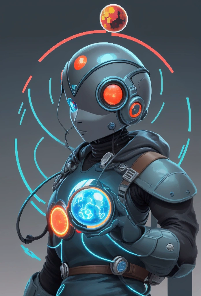 "Create a detailed pixel art atom. The atom should have a central ...