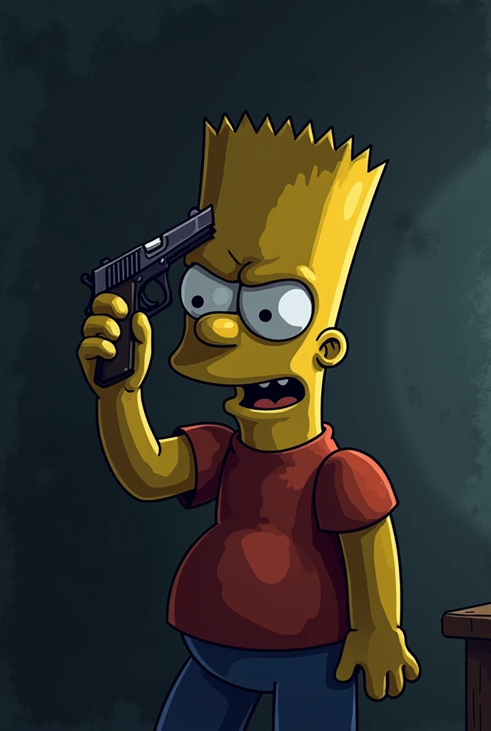 Bart simson pointing a gun at his head pixel art - SeaArt AI