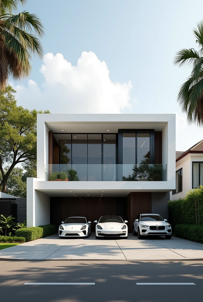 Facade of a modern Brazilian high-end house in Sao Paulo in an upscale ...