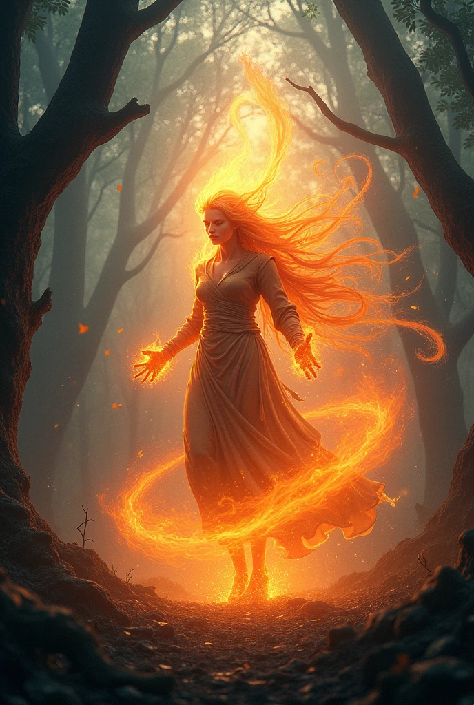 Spirit flame exu wind in a dark forest with strong winds - SeaArt AI