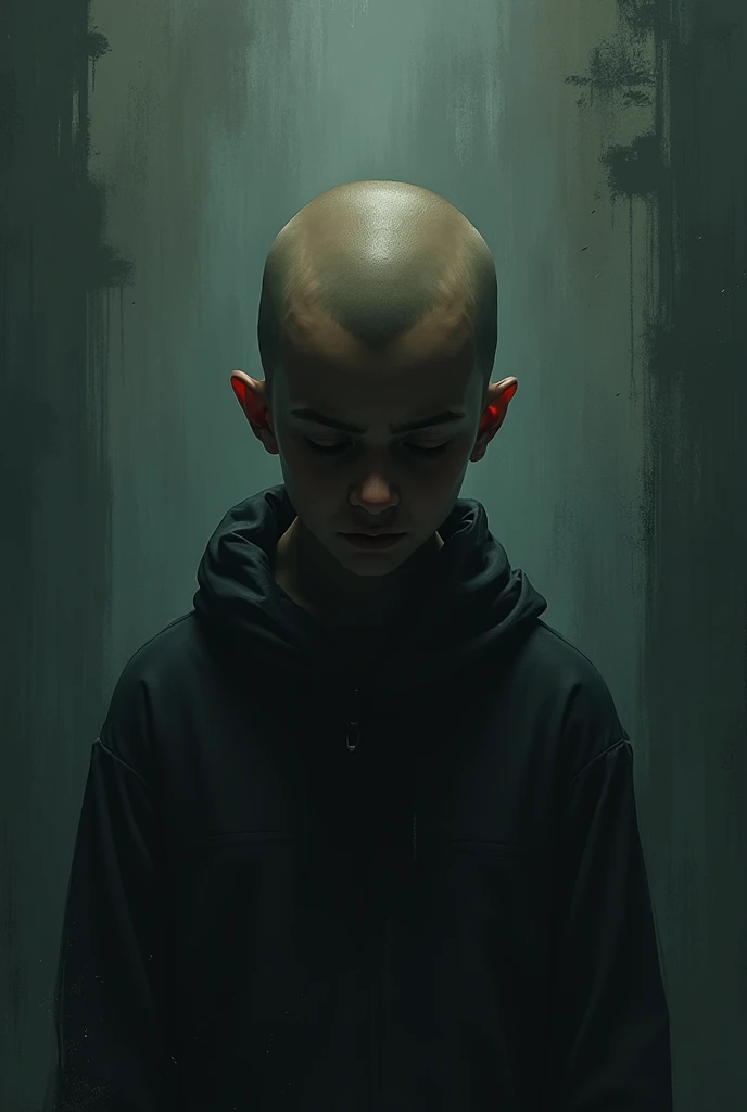 An Persian eighteen-year-old boy with bald hair, whose face is not ...