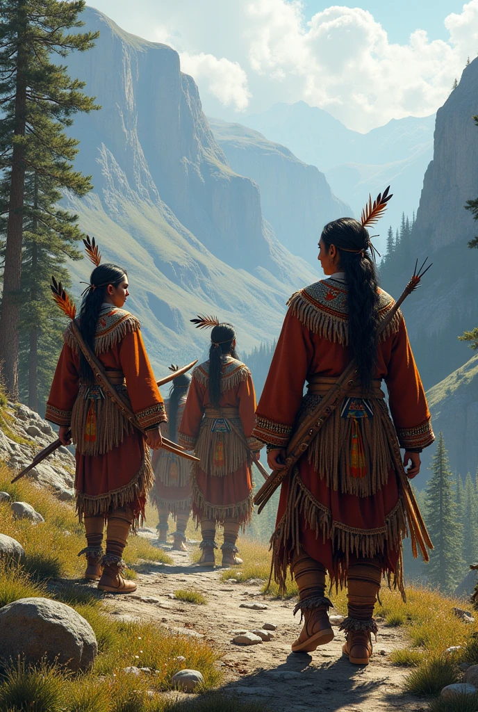Beautiful Sioux hunters, 1455 AD, traditional costumes - SeaArt AI