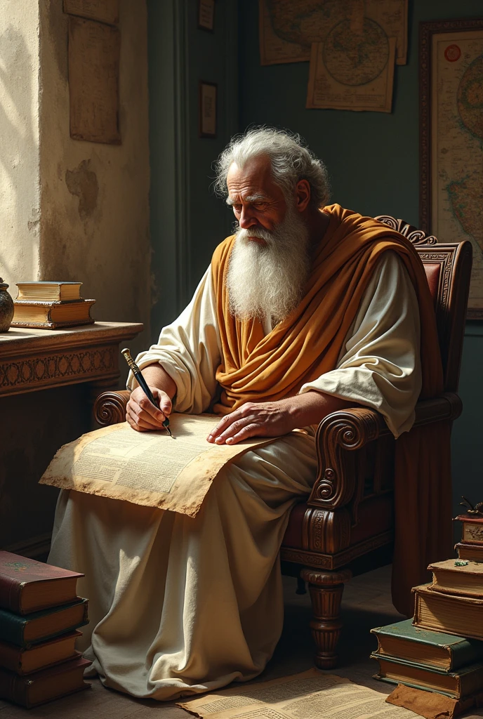 Ek ancient Greek philosopher, plate, writing on a scroll, I have read ...