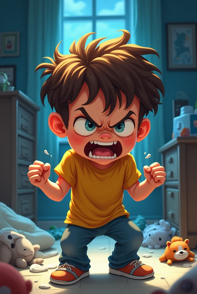 A boy become trantrums because he doesn't want go to sleep - SeaArt AI