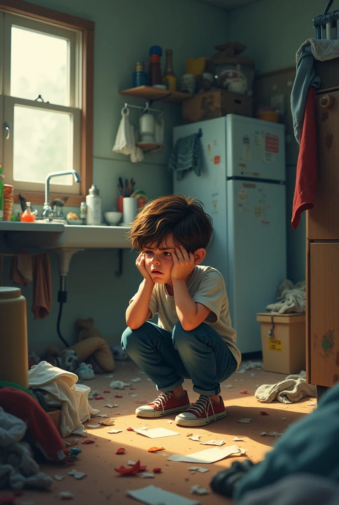 A boy Stress from household tasks - SeaArt AI