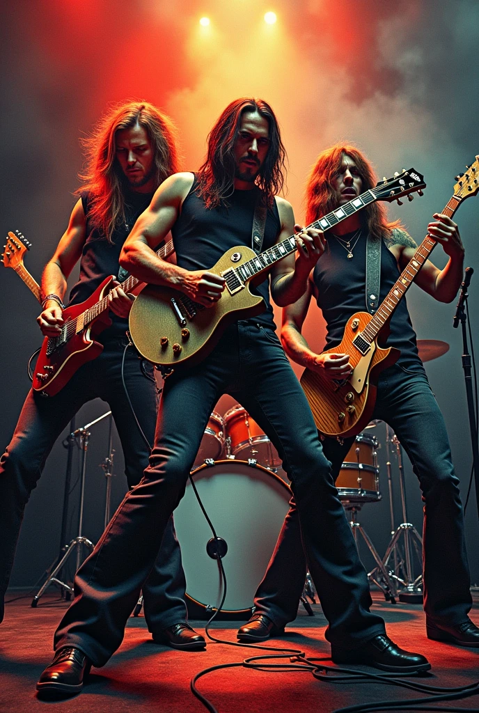 (cover for a power trio rock band), drums and guitars, ultra - SeaArt AI