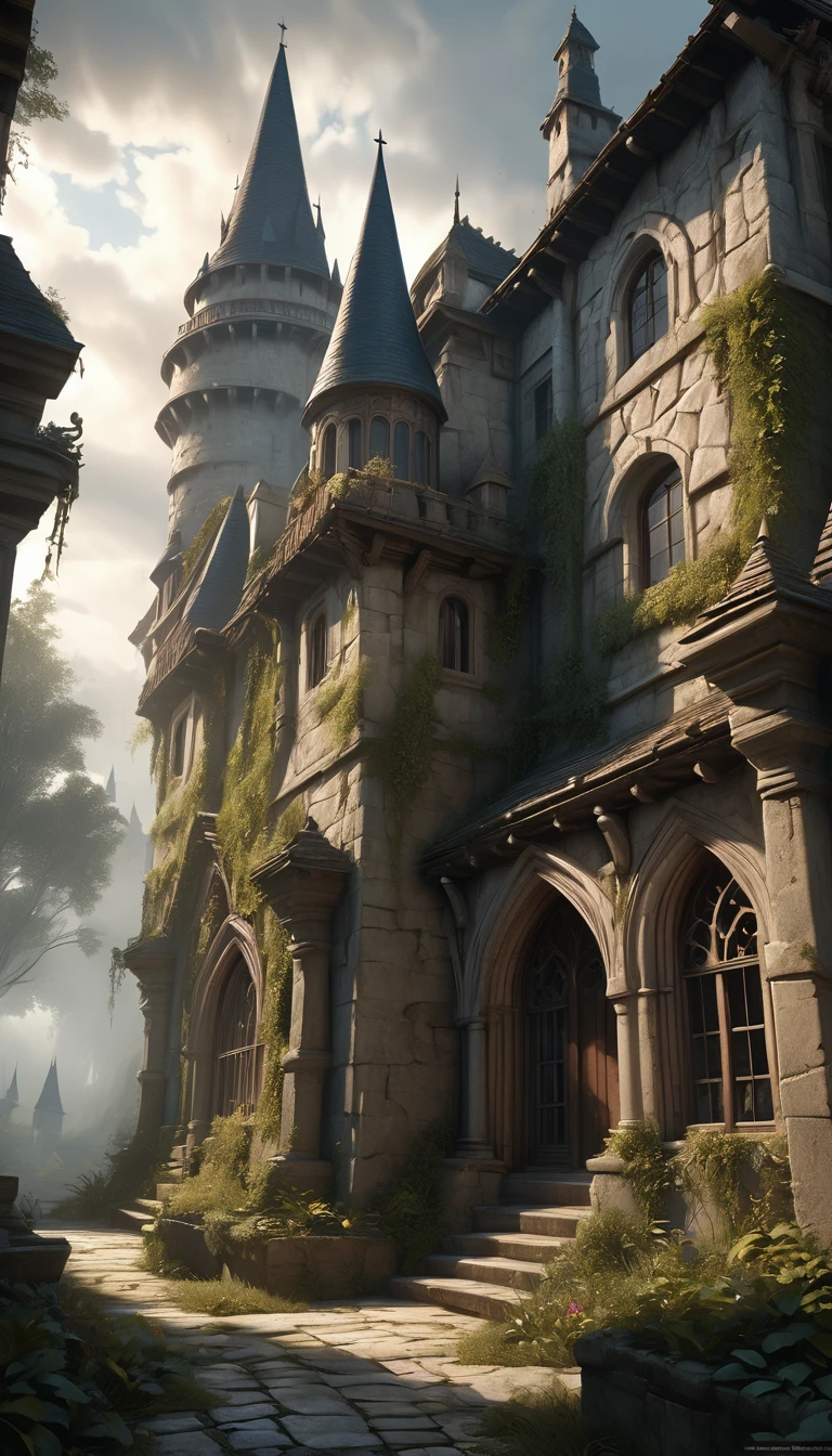 A majestic ancient castle, detailed intricate architecture, gothic ...