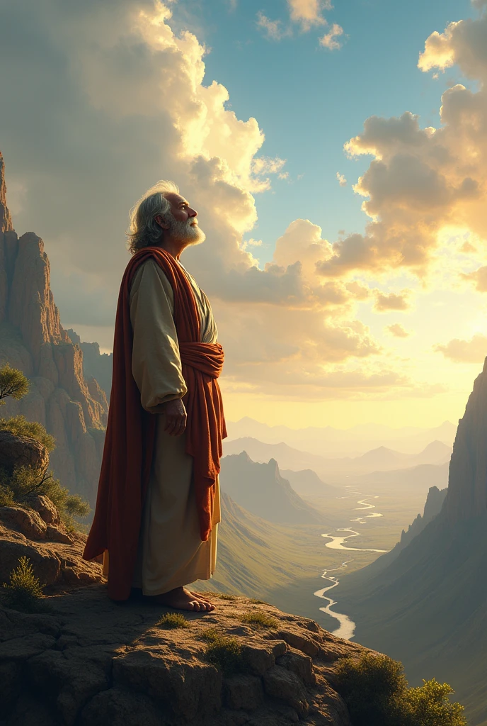 Biblical character Joshua looking at the sky, already very old - SeaArt AI