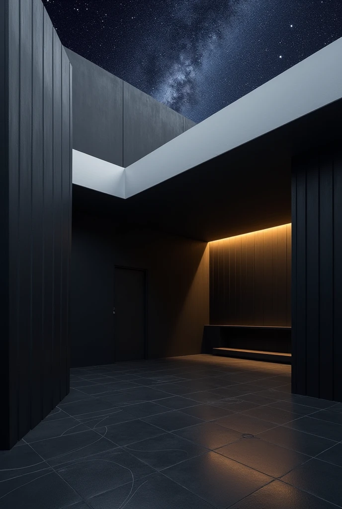 Gym interior wall color black rooftop color white with yellow dim light ...