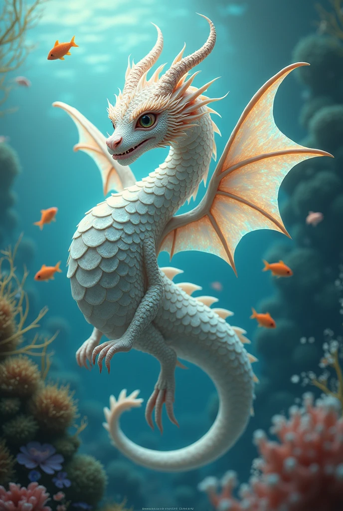 Create a dragon based on the design of seashells and mother-of - SeaArt AI