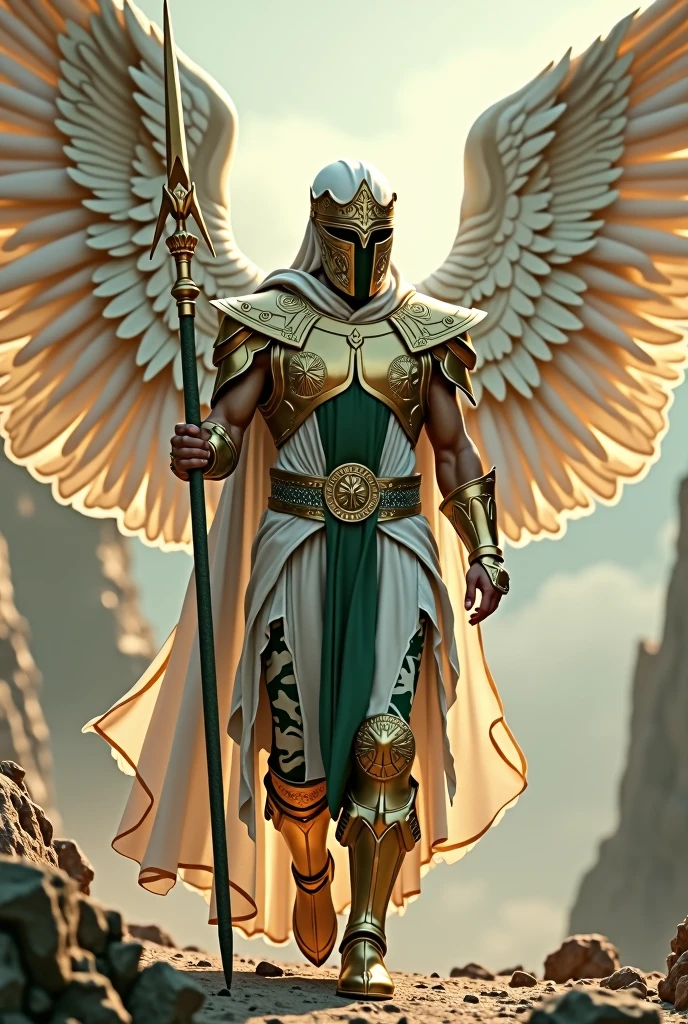 An Angel soldier in Ancient themed White and gold camouflage armour and ...