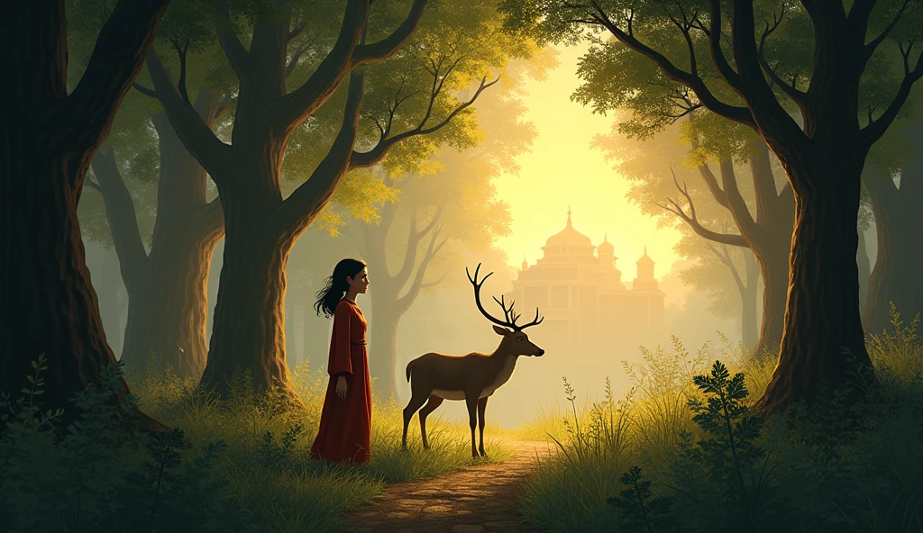 The dense trees gradually thin out as the forest opens up to reveal the ...