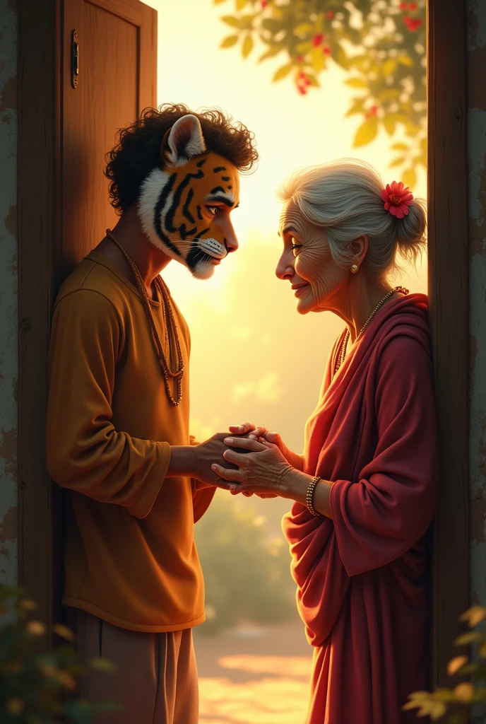 The elderly woman opens the door and smiles warmly at Rohan. Her ...