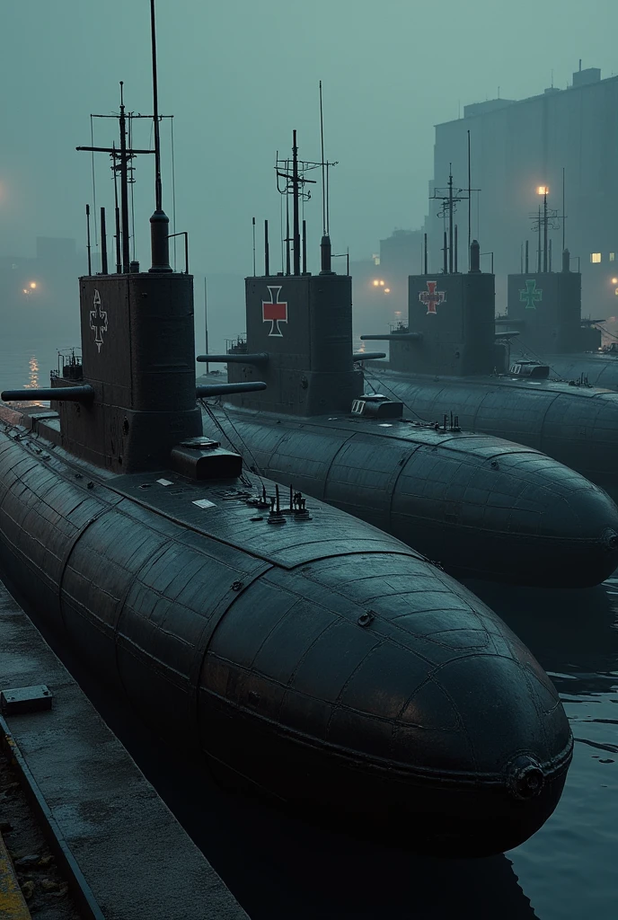 A german u-boat type vii submarine fleet, docked and ready for ...
