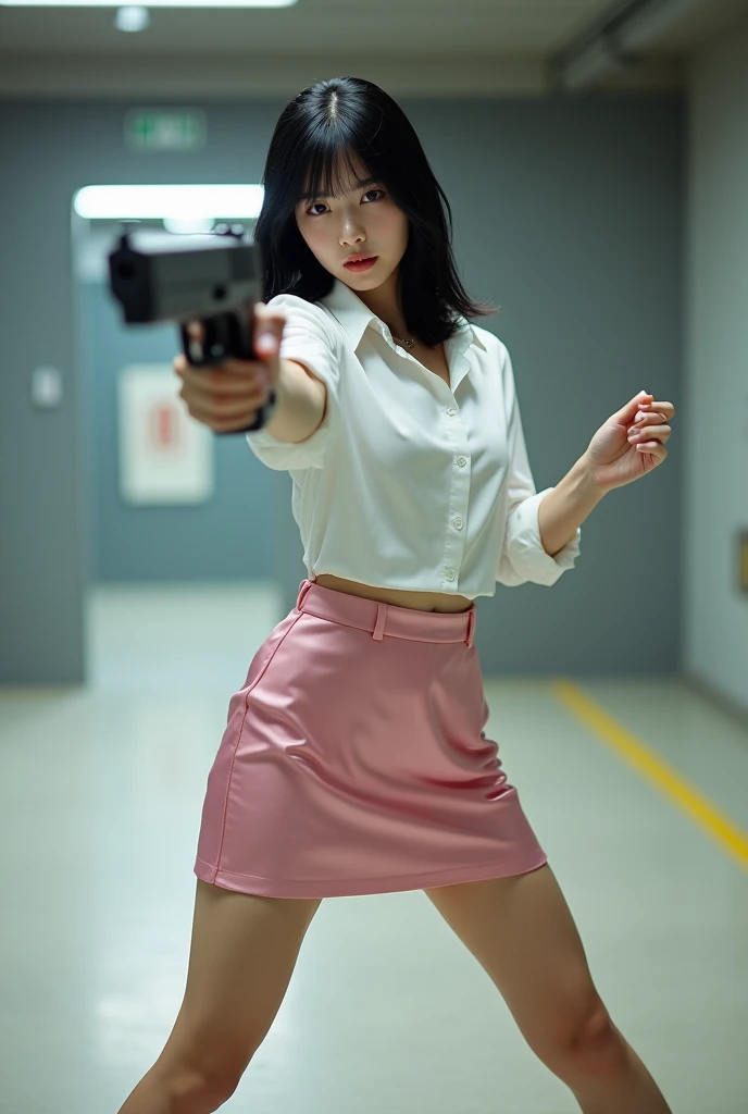 Real person realistic beautiful japanese office lady in shirt and pink ...