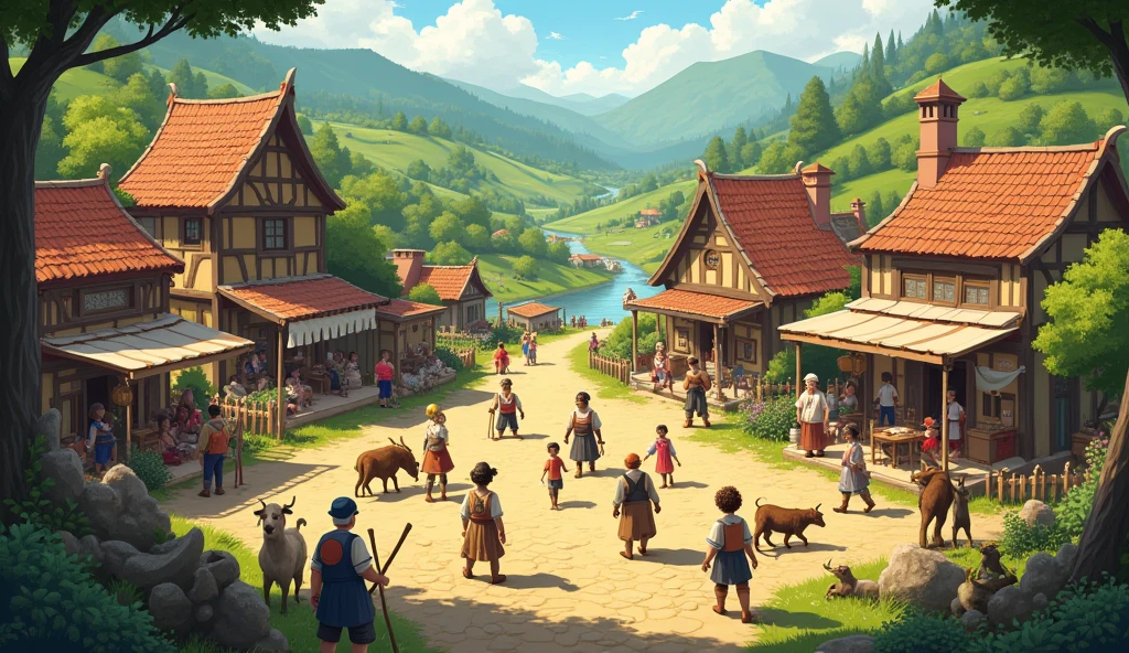 Many villagers in a village - SeaArt AI