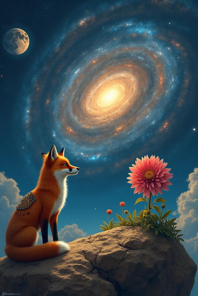 A fox and an Aztec prince observing the center of the Milky Way on a ...