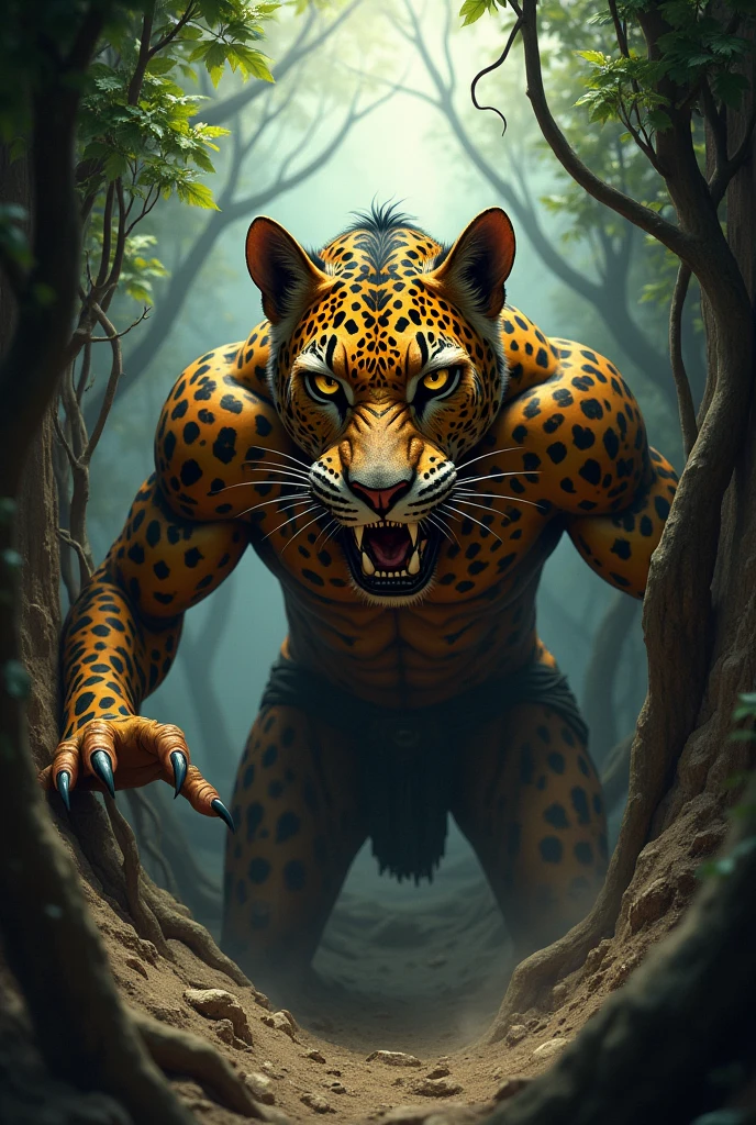 Leopard man who falls into a trap hole - SeaArt AI