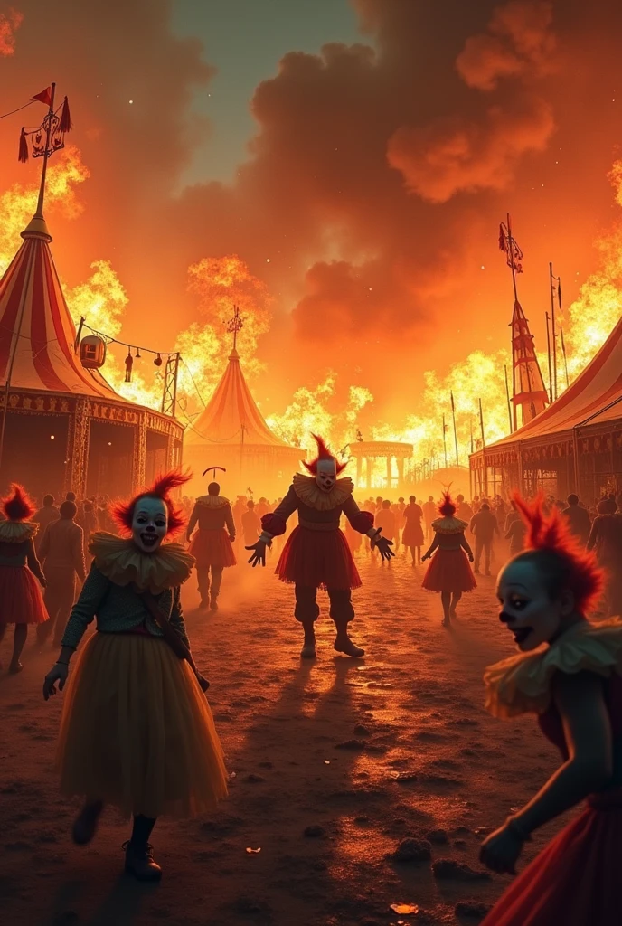 Android wallpaper of a circus on fire, clowns in the background of the ...