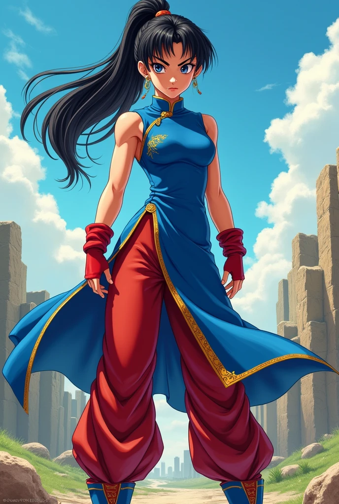Anime dragonball z chichi wearing her blue sleeveless cheongsam dress ...
