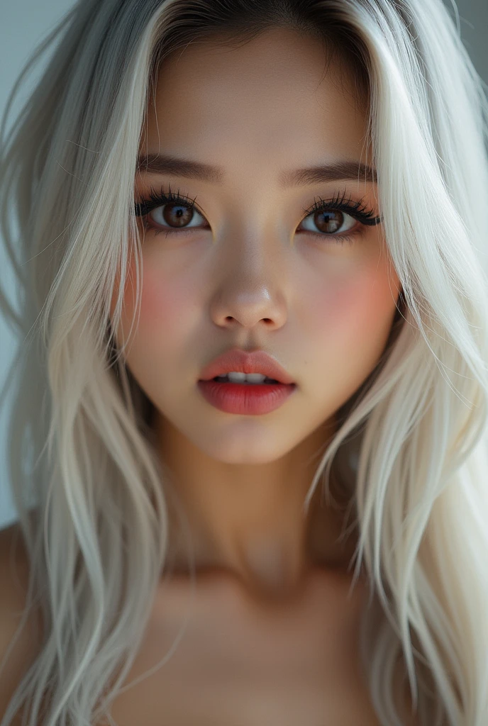 Close-up, photo of the pervert's face. Korean fitness model with a ...