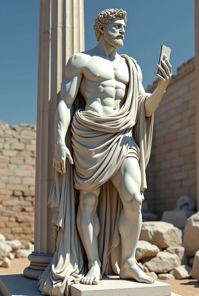 An intricately crafted ancient Greek style statue of a man, carved from ...