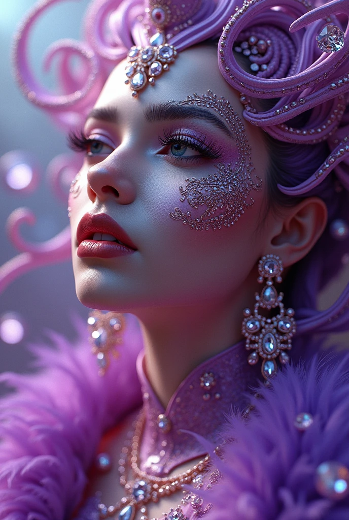 私に書いてください*マルセル・サンギュ * ピンクと紫のメタリックで縁取り,ダイヤモンドが輝く,紫色の羽根を追加, 7D - SeaArt AI