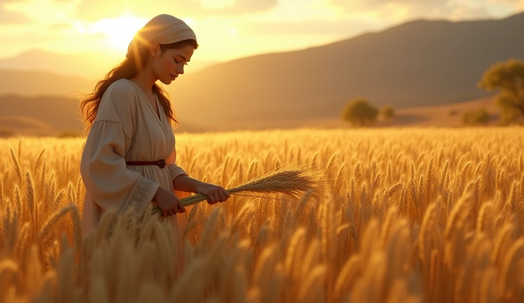 Ruth of old testament, working in the wheat field while listening to ...