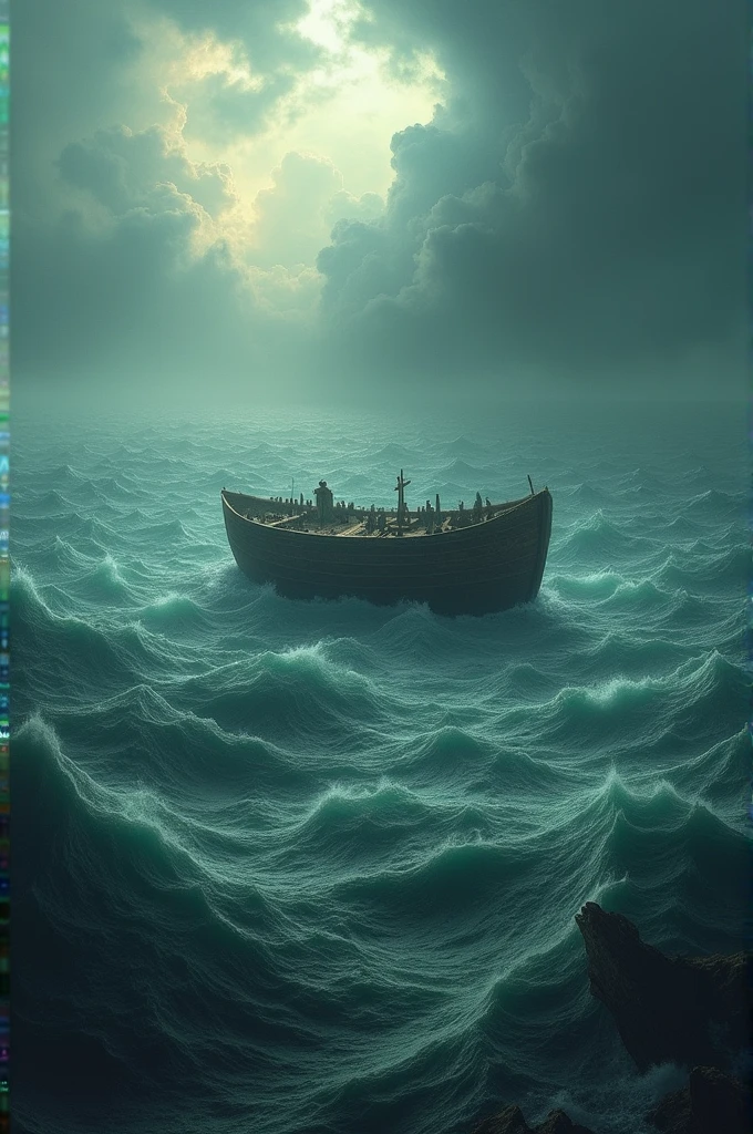 Images of water covering the earth, the Ark floating, - SeaArt AI