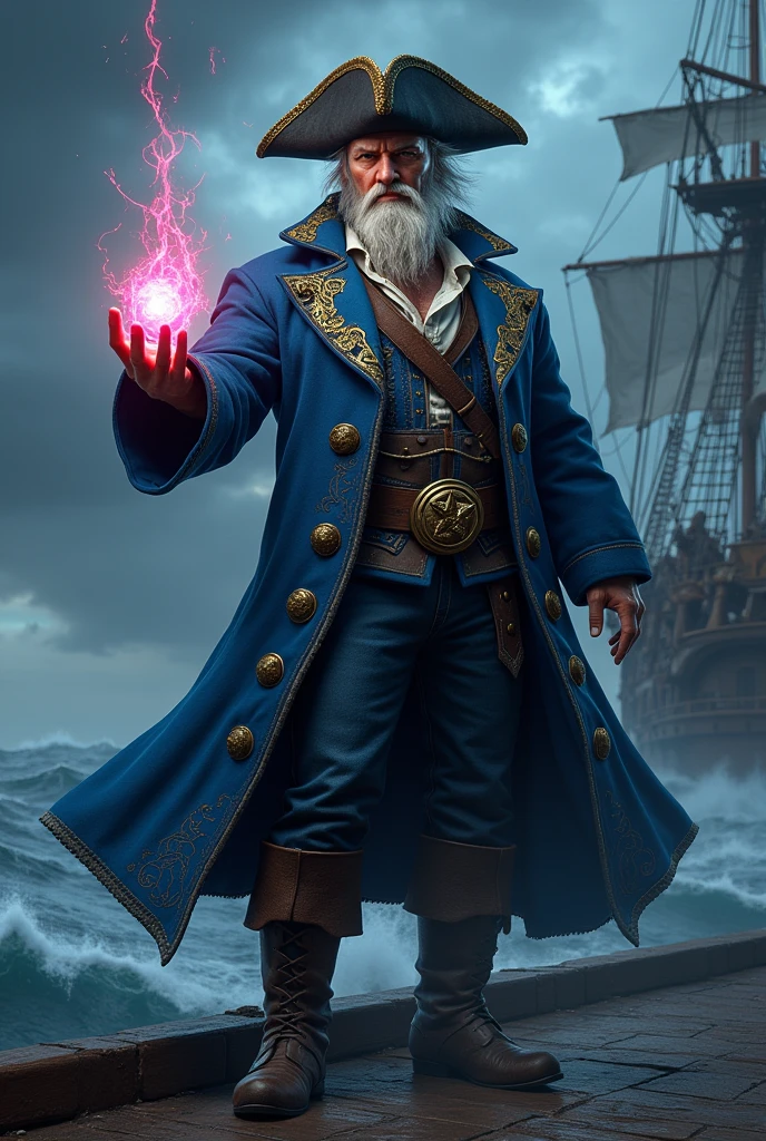Blue pirate Captain holding the jewel of power - SeaArt AI