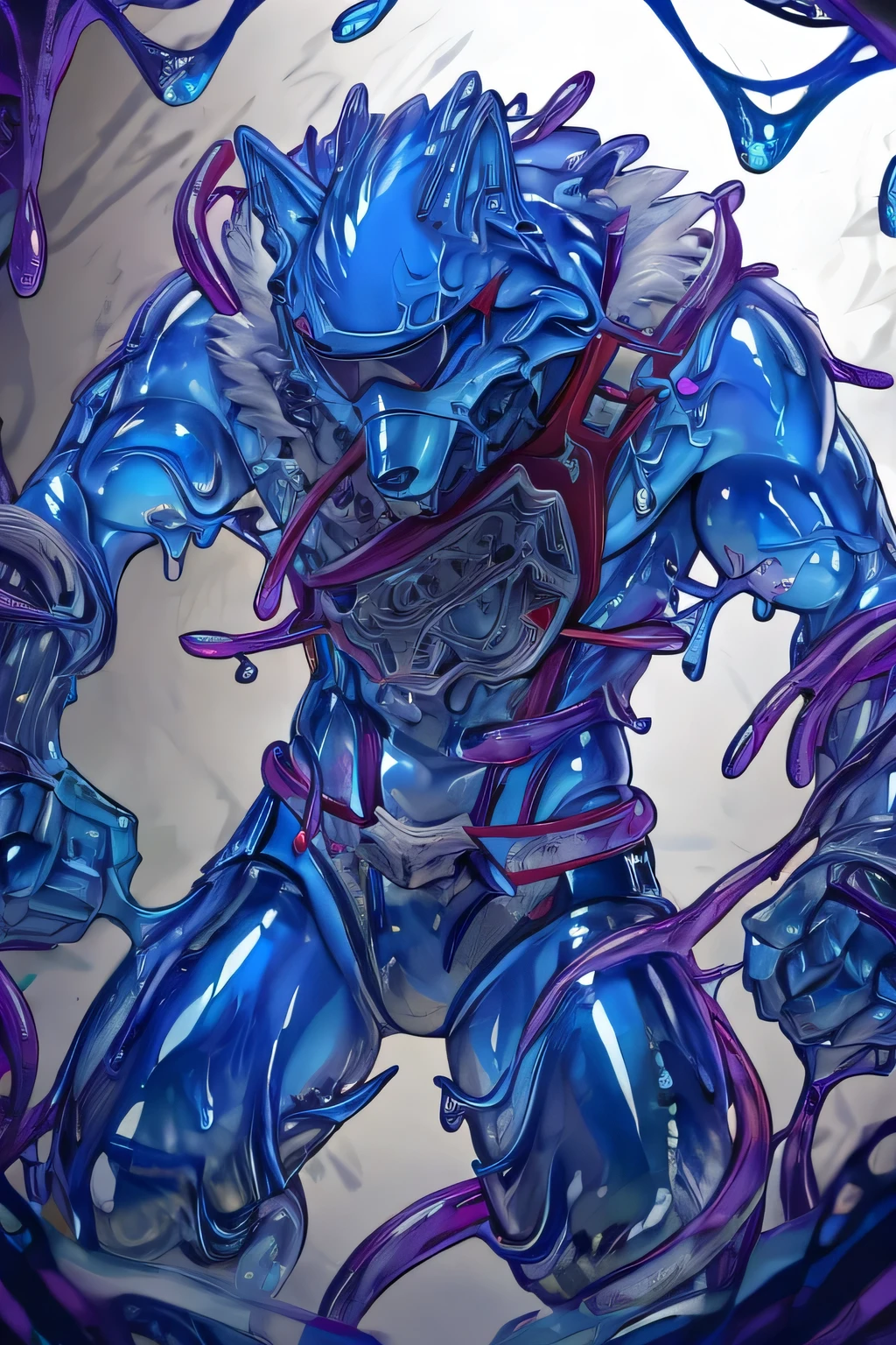 A close up of a blue and purple robot with a large head - SeaArt AI