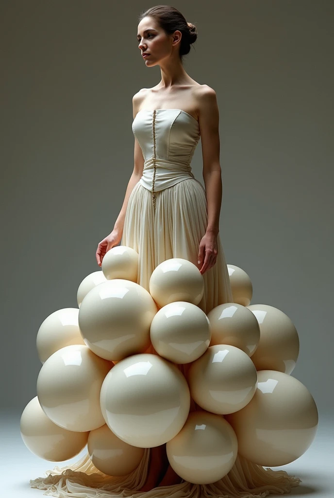 Dress made with spheres that occupies the entire part of the skirt and ...