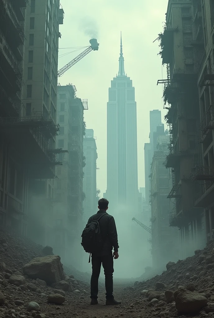 A man looking at global destruction - SeaArt AI