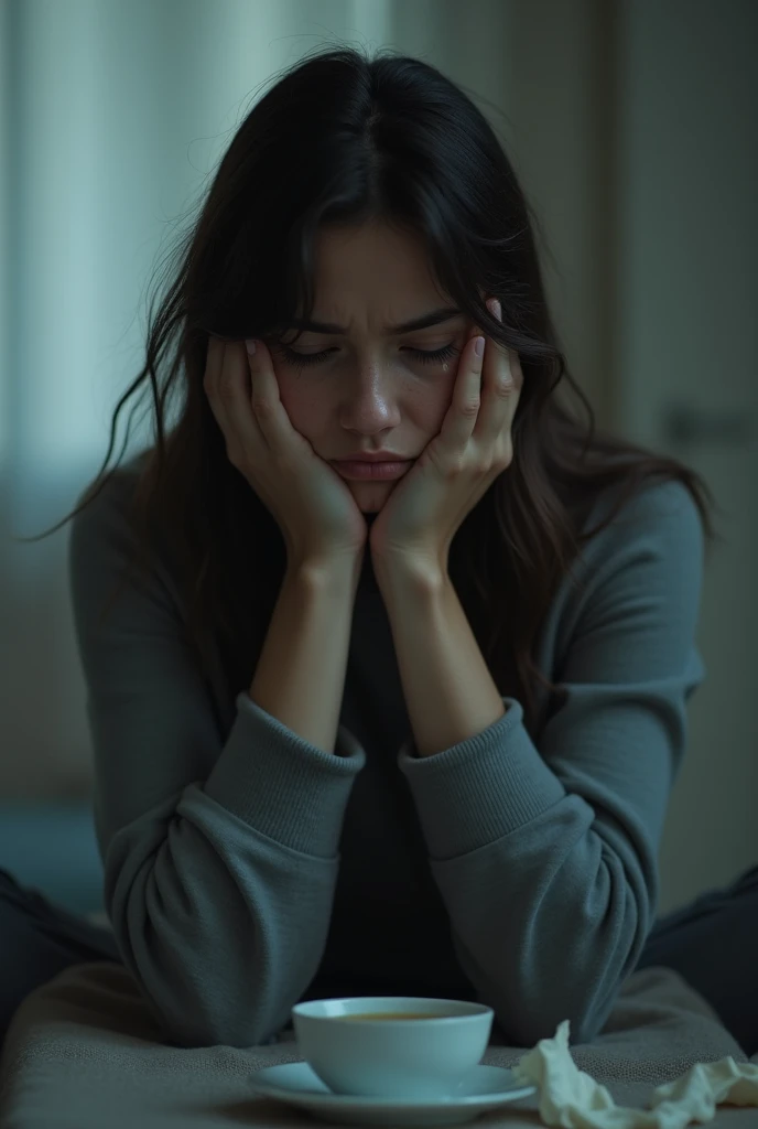 Women with anxiety sitting and crying - SeaArt AI